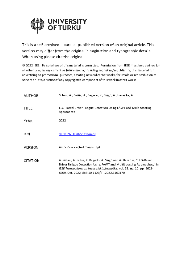 Pdf Eeg Based Driver Fatigue Detection Using Fawt And Multiboosting Approaches