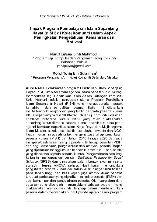 (PDF) IMPAK PROGRAM PISH DI KOLEJ KOMUNITI DALAM ASPEK PENINGKATAN ...