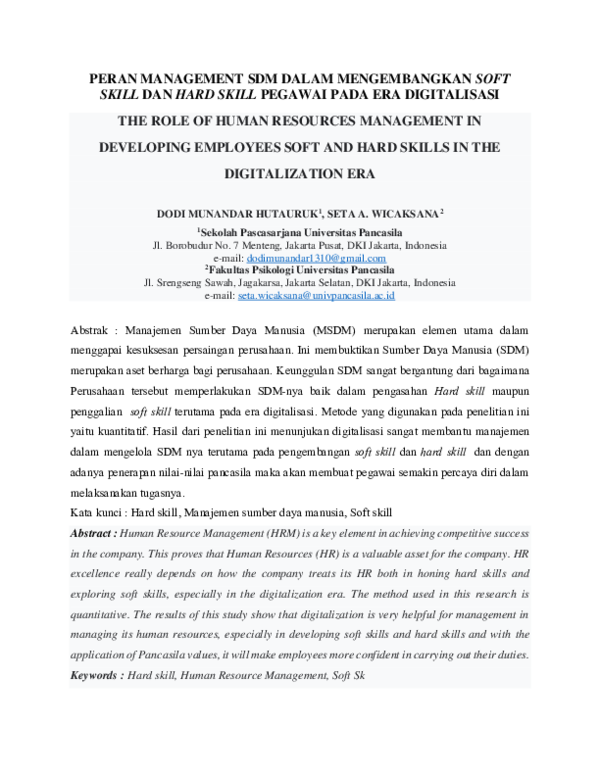 (PDF) PERAN MANAGEMENT SDM DALAM MENGEMBANGKAN SOFT SKILL DAN HARD ...