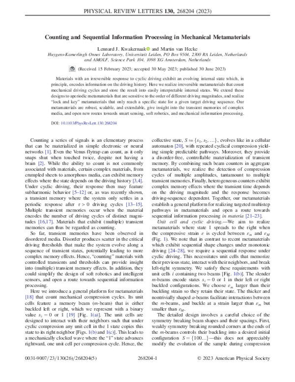 (PDF) Counting and Sequential Information Processing in Mechanical Metamaterials
