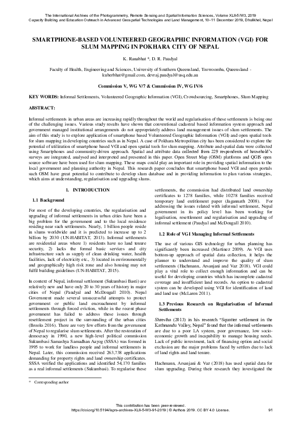 (PDF) Smartphone-Based Volunteered Geographic Information (Vgi) for Slum Mapping in Pokhara City ...