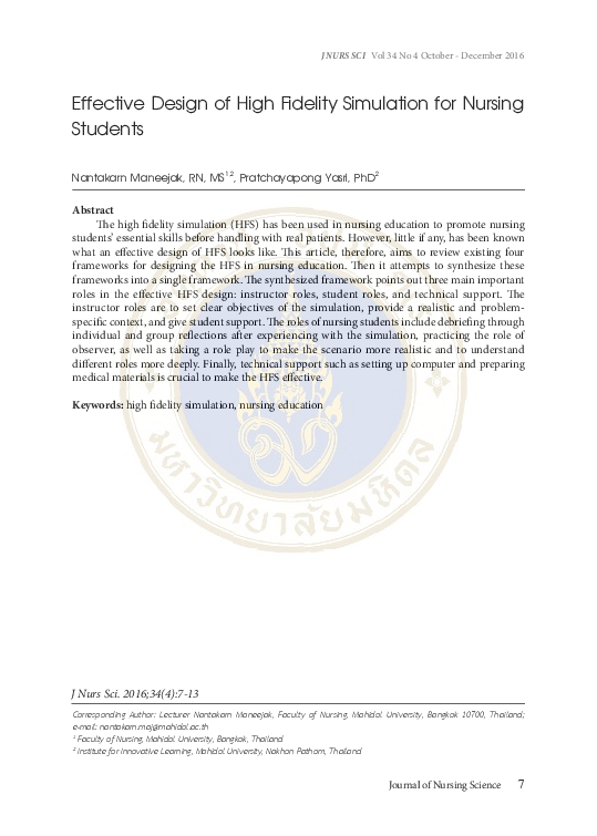 (PDF) Designing Effective High Fidelity Simulations in Nursing Education