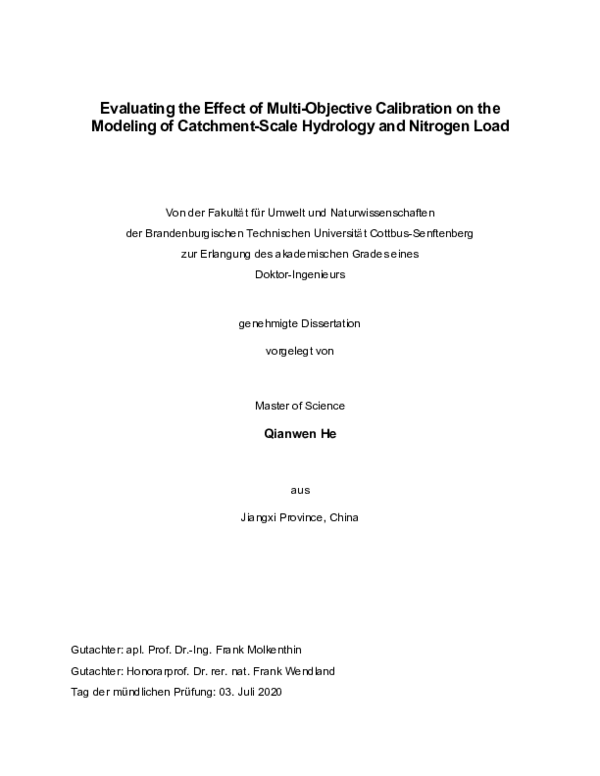 Pdf Evaluating The Effect Of Multi Objective Calibration On The Modeling Of Catchment Scale