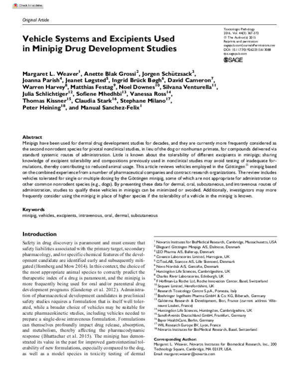 (PDF) Minipig Drug Study Excipients and Vehicles