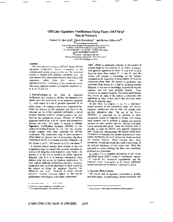 Pdf Off Line Signature Verification Using Fuzzy Artmap Neural Network Flavio Bortolozzi