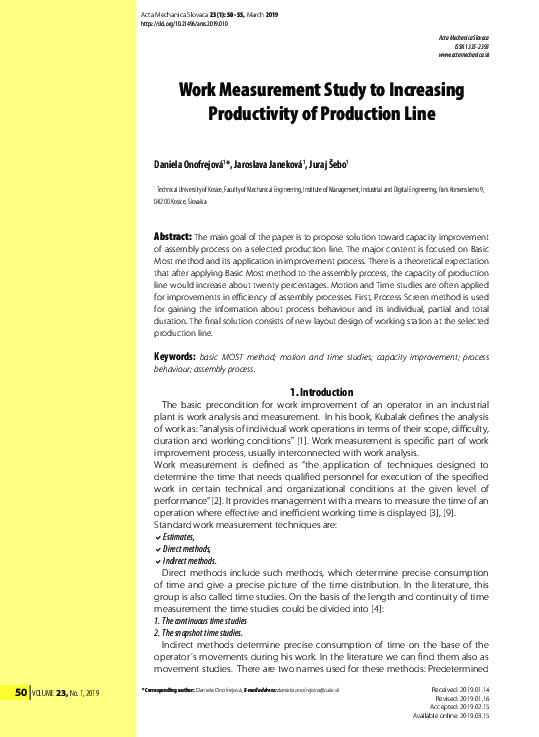 (PDF) Work Measurement Study to Increasing Productivity of Production Line