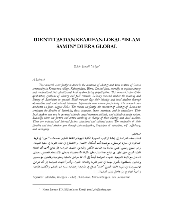 (PDF) Identitas Dan Kearifan Lokal “Islam Samin” DI Era Global