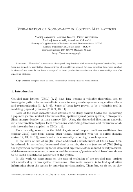 (PDF) Visualization of nonlocality in coupled map lattices | Piotr Wrzeciono - Academia.edu