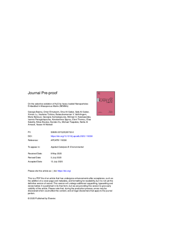(PDF) On the selective oxidation of H2S by heavy loaded Nanoparticles ...