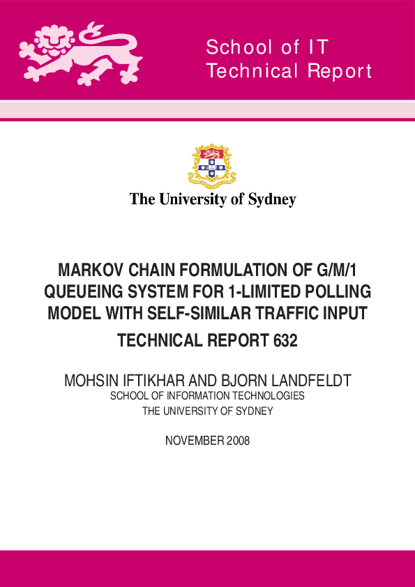 (PDF) Markov Chain Formulation of G/M/1 Queueing System for 1-LIMITED Polling Model with Self ...