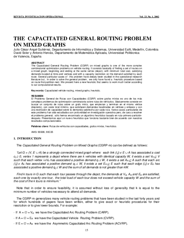 (PDF) The Capacitated General Routing Problem on Mixed Graphs