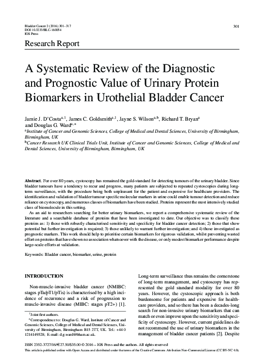 (PDF) A Systematic Review of the Diagnostic and Prognostic Value of Urinary Protein Biomarkers ...