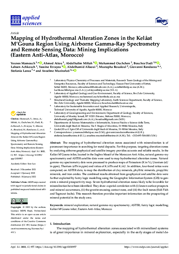 (PDF) Mapping of Hydrothermal Alteration Zones in the Kelâat M’Gouna Region Using Airborne Gamma ...