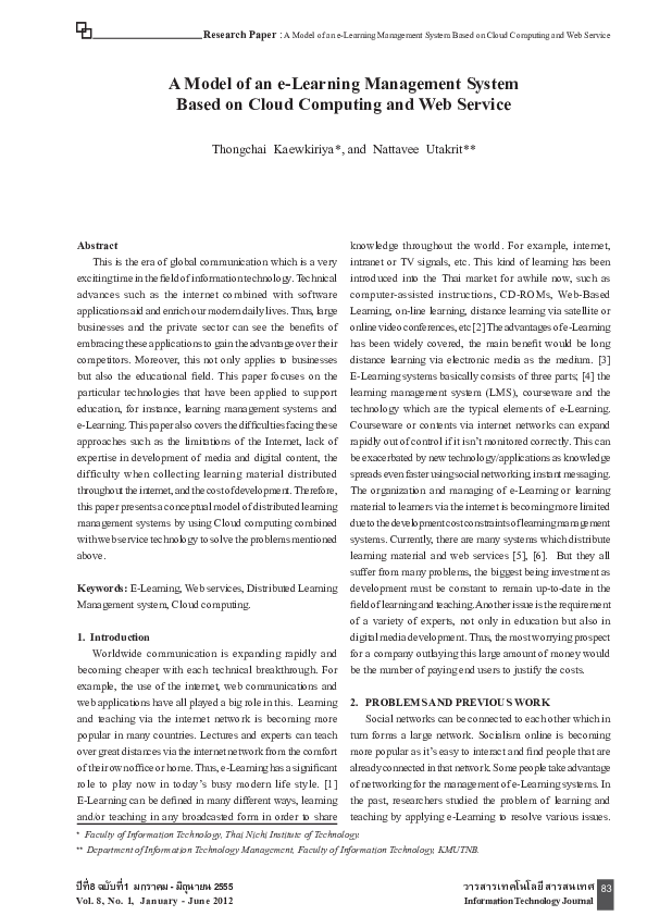 (PDF) A Model of an e-Learning Management System Based on Cloud Computing and Web Service