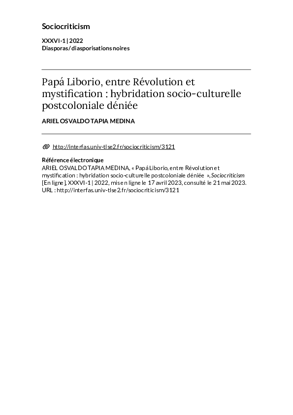 (PDF) Papá Liborio, entre Révolution et mystification : hybridation ...