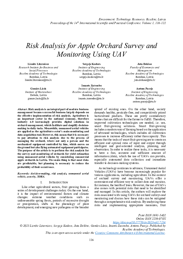 (PDF) Risk Analysis for Apple Orchard Survey and Monitoring Using Uav