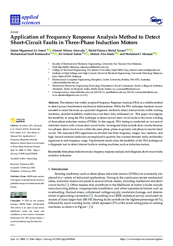 Pdf Application Of Frequency Response Analysis Method To Detect Short Circuit Faults In Three