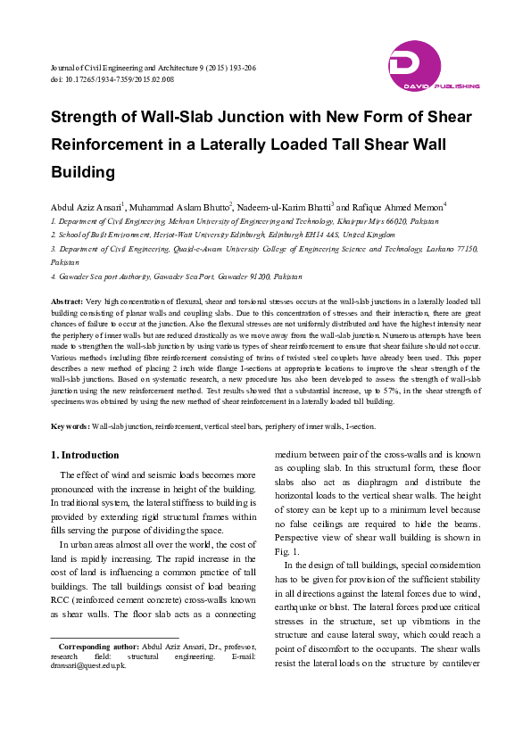 (PDF) Strength of Wall-Slab Junction with New Form of Shear ...