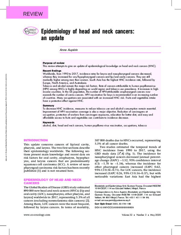 (PDF) Epidemiology of head and neck cancers