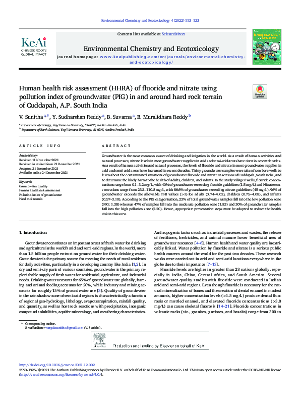 (PDF) Human health risk assessment (HHRA) of fluoride and nitrate using ...