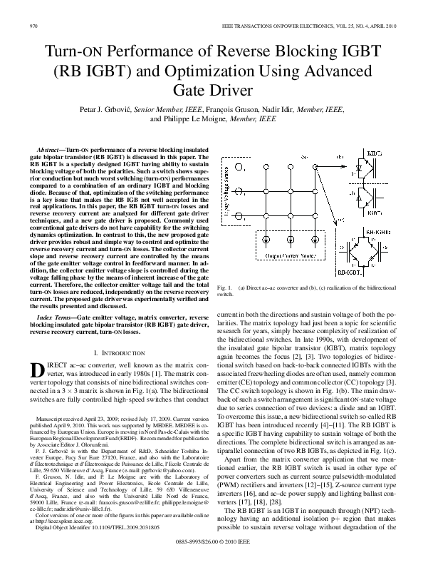 (PDF) Turn-on Performance of Reverse Blocking IGBT (RB IGBT) and ...
