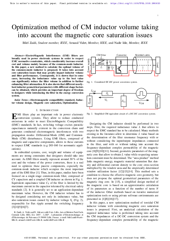 (PDF) Optimization Method of CM Inductor Volume Taking Into Account the ...