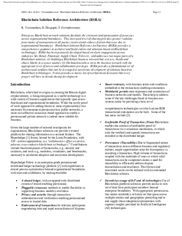 (PDF) Blockchain Solution Reference Architecture (BSRA)