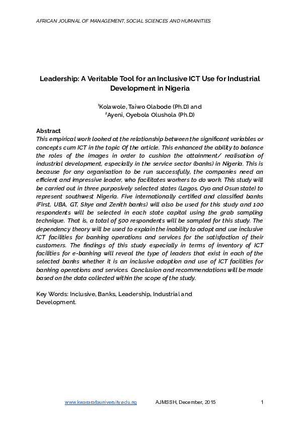 (PDF) Leadership A Veritable Tool for an Inclusive ICT Use for ...