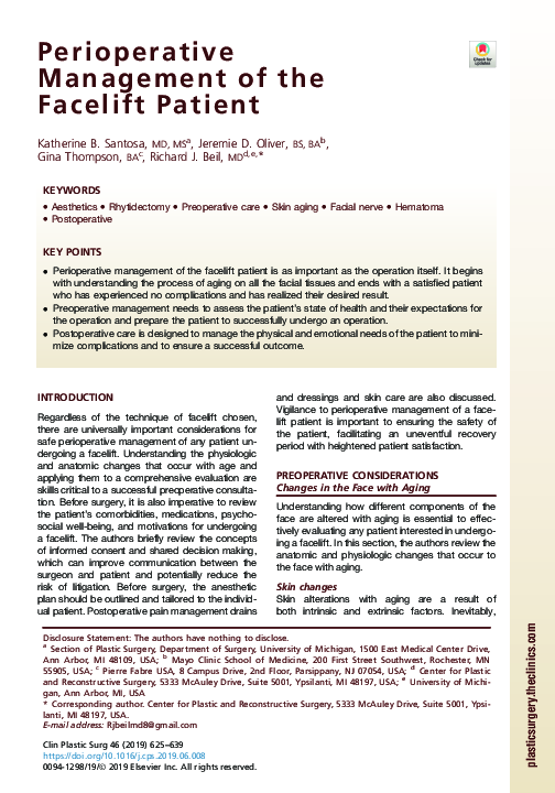 (PDF) Perioperative Management of the Facelift Patient