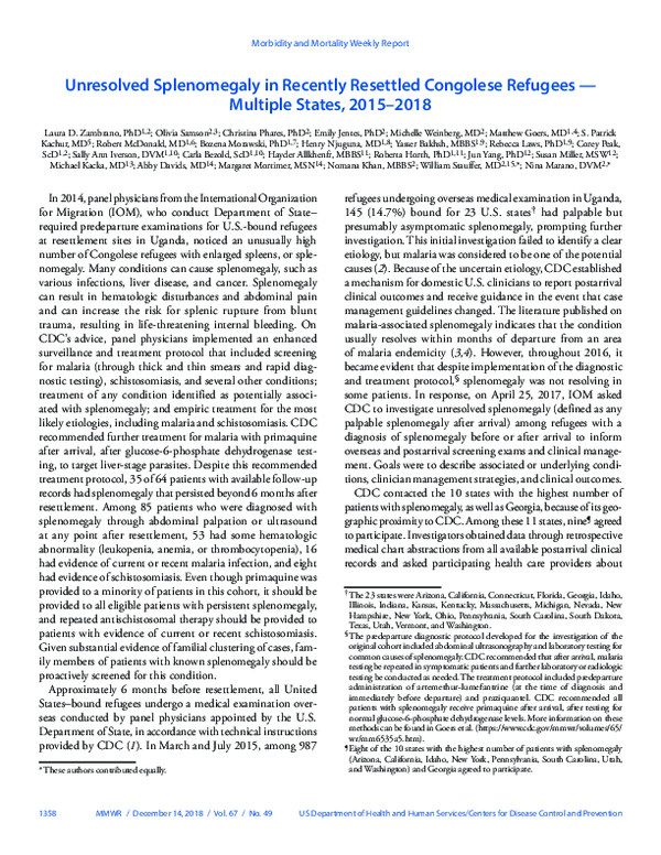 (PDF) Unresolved Splenomegaly in Recently Resettled Congolese Refugees ...