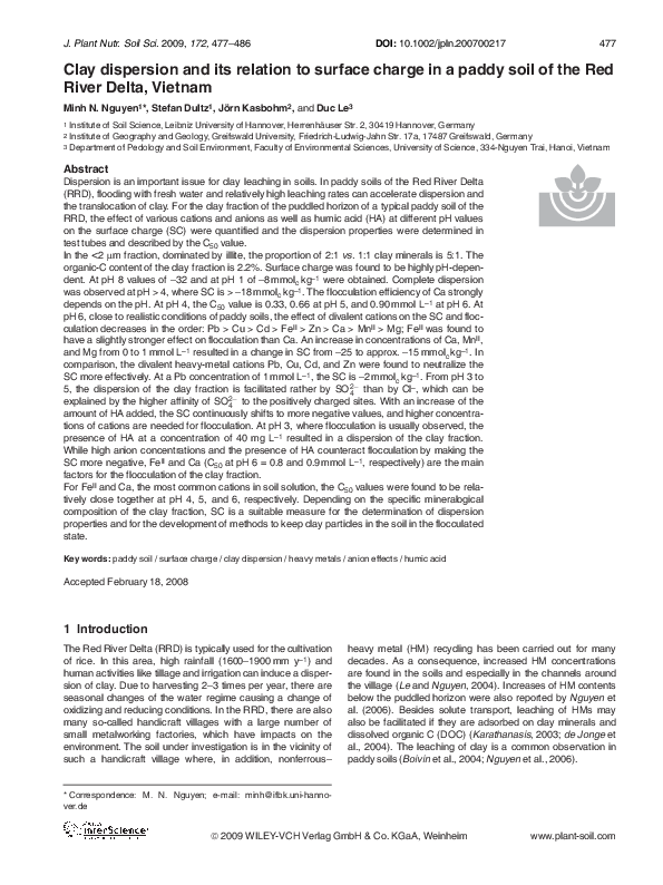 (PDF) Clay dispersion and its relation to surface charge in a paddy ...