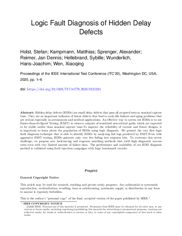 (PDF) Logic Fault Diagnosis of Hidden Delay Defects