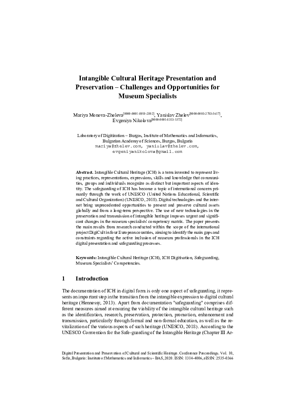 (PDF) Intangible Cultural Heritage Presentation and Preservation ...