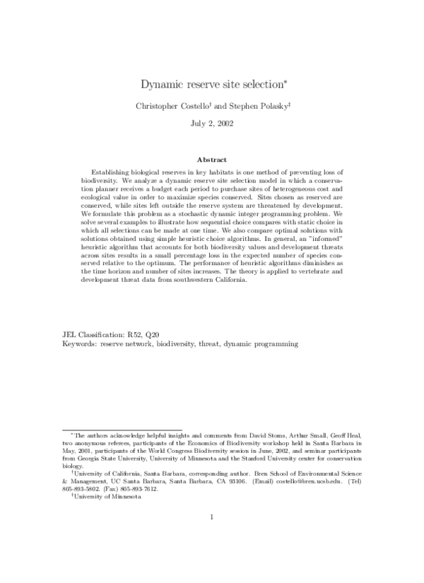 (PDF) Dynamic reserve site selection