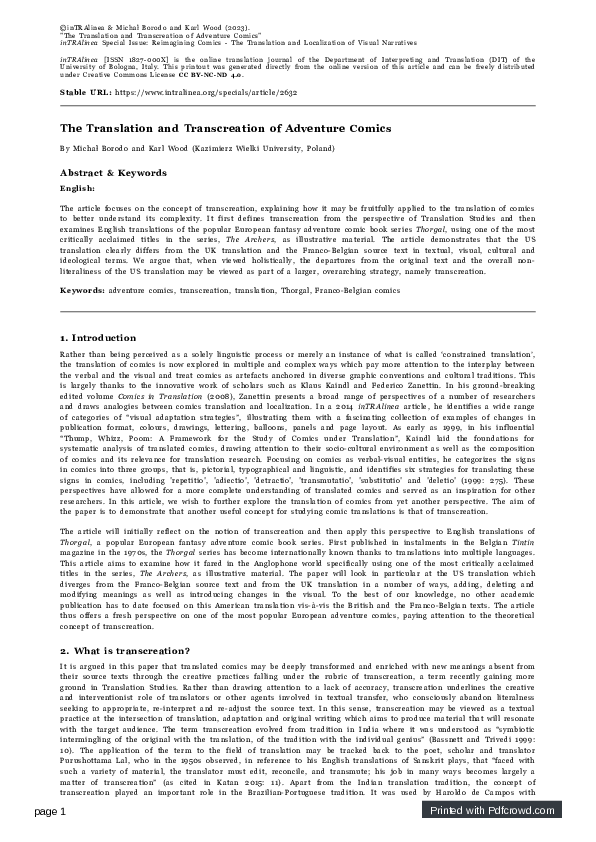 (PDF) The Translation and Transcreation of Adventure Comics