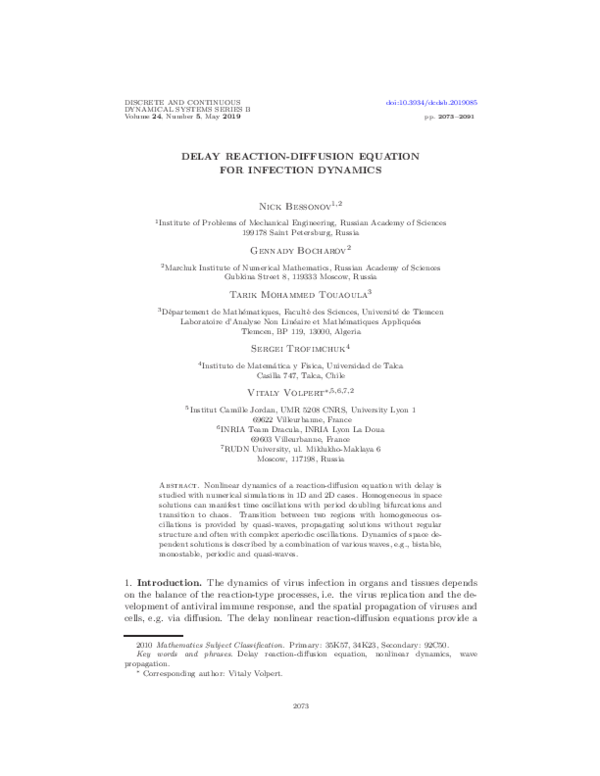(PDF) Delay reaction-diffusion equation for infection dynamics