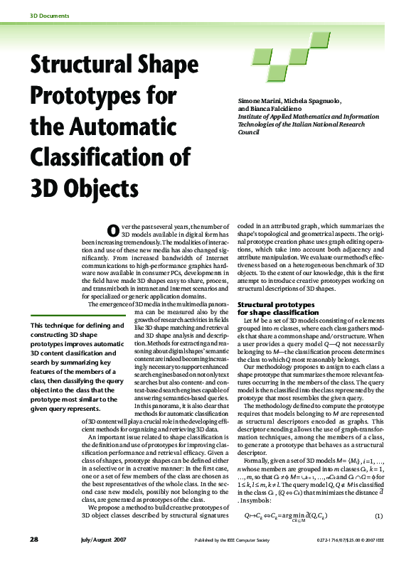 (PDF) Structural Shape Prototypes for the Automatic Classification of 3D Objects