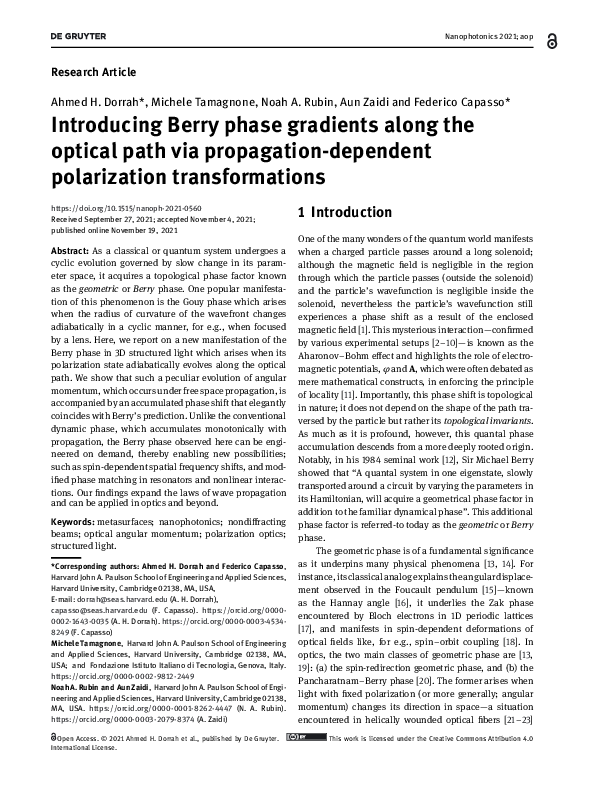 (PDF) Introducing Berry phase gradients along the optical path via ...
