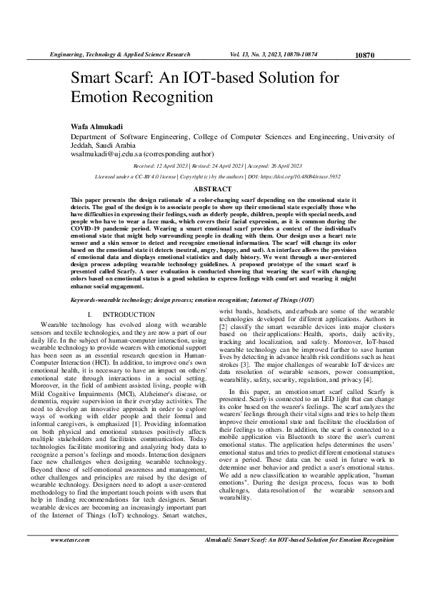 (PDF) Smart Scarf: An IOT-based Solution for Emotion Recognition