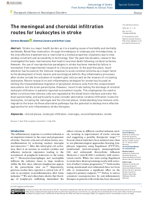 (PDF) The meningeal and choroidal infiltration routes for leukocytes in ...