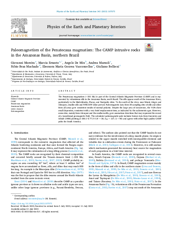 (PDF) Paleomagnetism of the Penatecaua magmatism: The CAMP intrusive ...