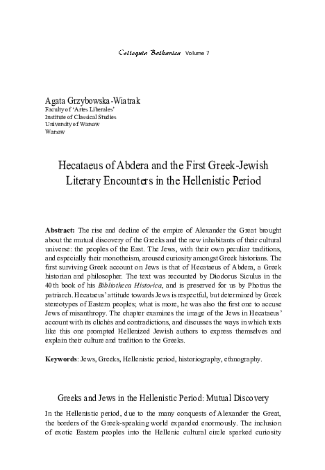(PDF) Hecataeus of Abdera and the First Greek-Jewish Literary ...