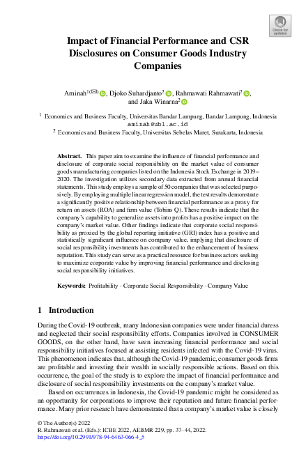 (PDF) Impact of Financial Performance and CSR Disclosures on Consumer Goods Industry Companies