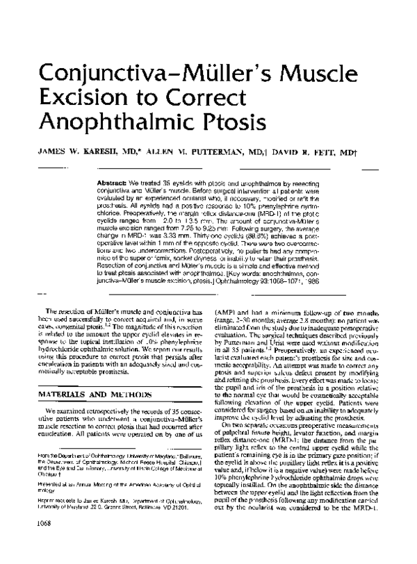 (PDF) Conjunctiva-Müller's Muscle Excision to Correct Anophthalmic Ptosis