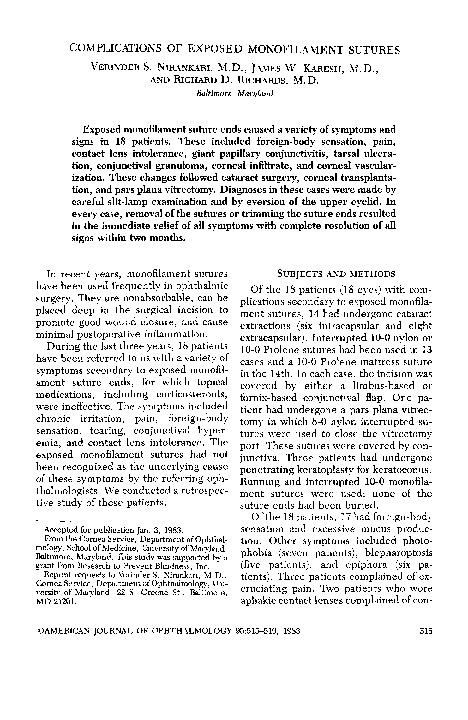 (PDF) Complications of Exposed Monofilament Sutures
