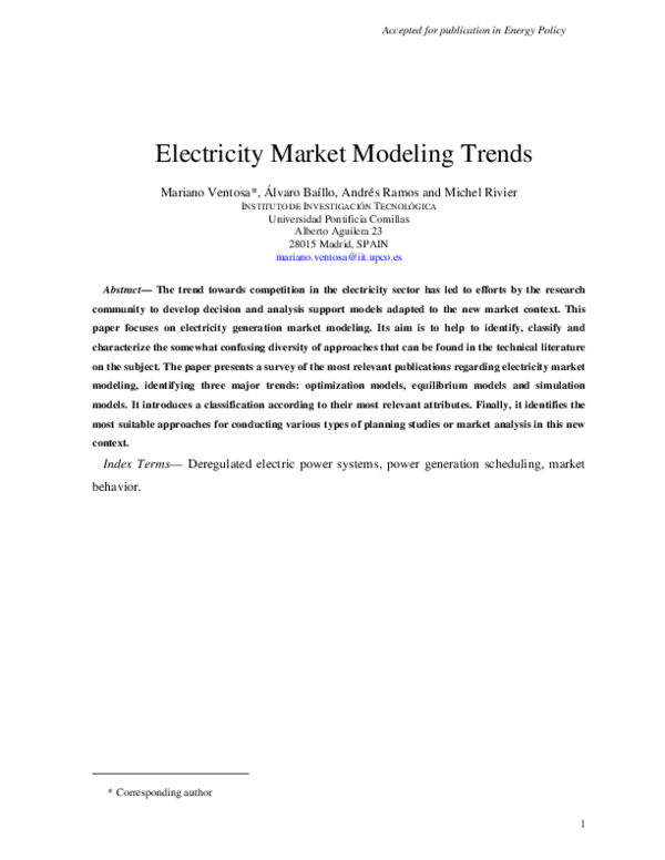 (PDF) Electricity market modeling trends