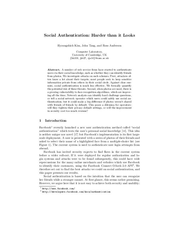 Pdf Social Authentication Harder Than It Looks