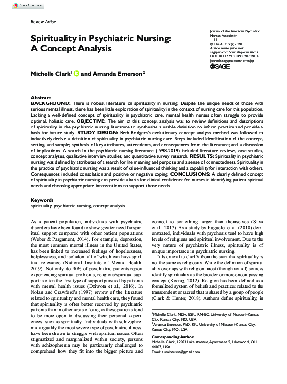 (PDF) Spirituality in Psychiatric Nursing: A Concept Analysis