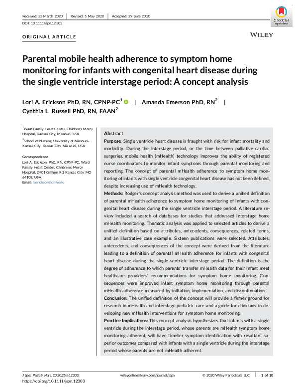 (PDF) Parental mobile health adherence to symptom home monitoring for infants with congenital ...
