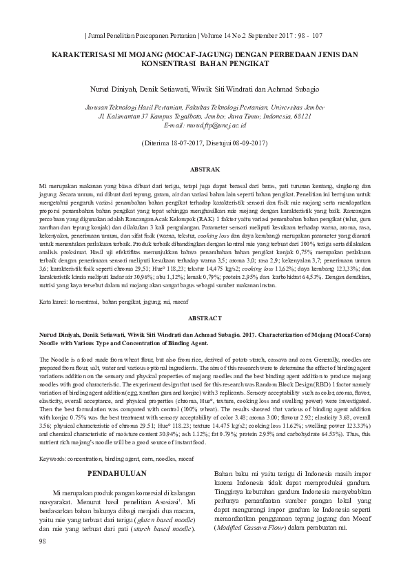 (PDF) Karakterisasi Mie Mojang (Mocaf-Jagung) Dengan Perbedaan Jenis ...